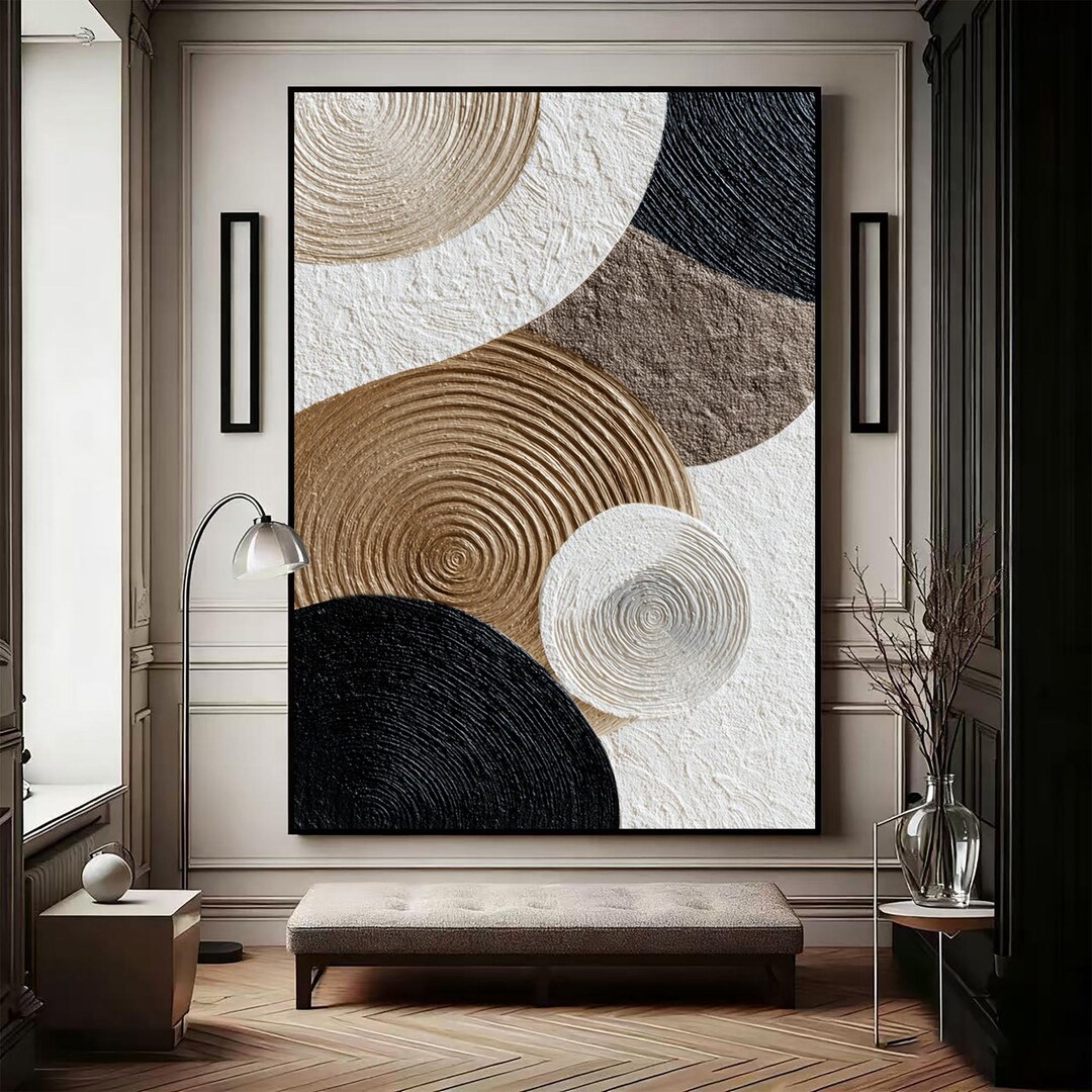Original Textured Abstract Circle Oil Painting, Modern Neutral Wall Art ...