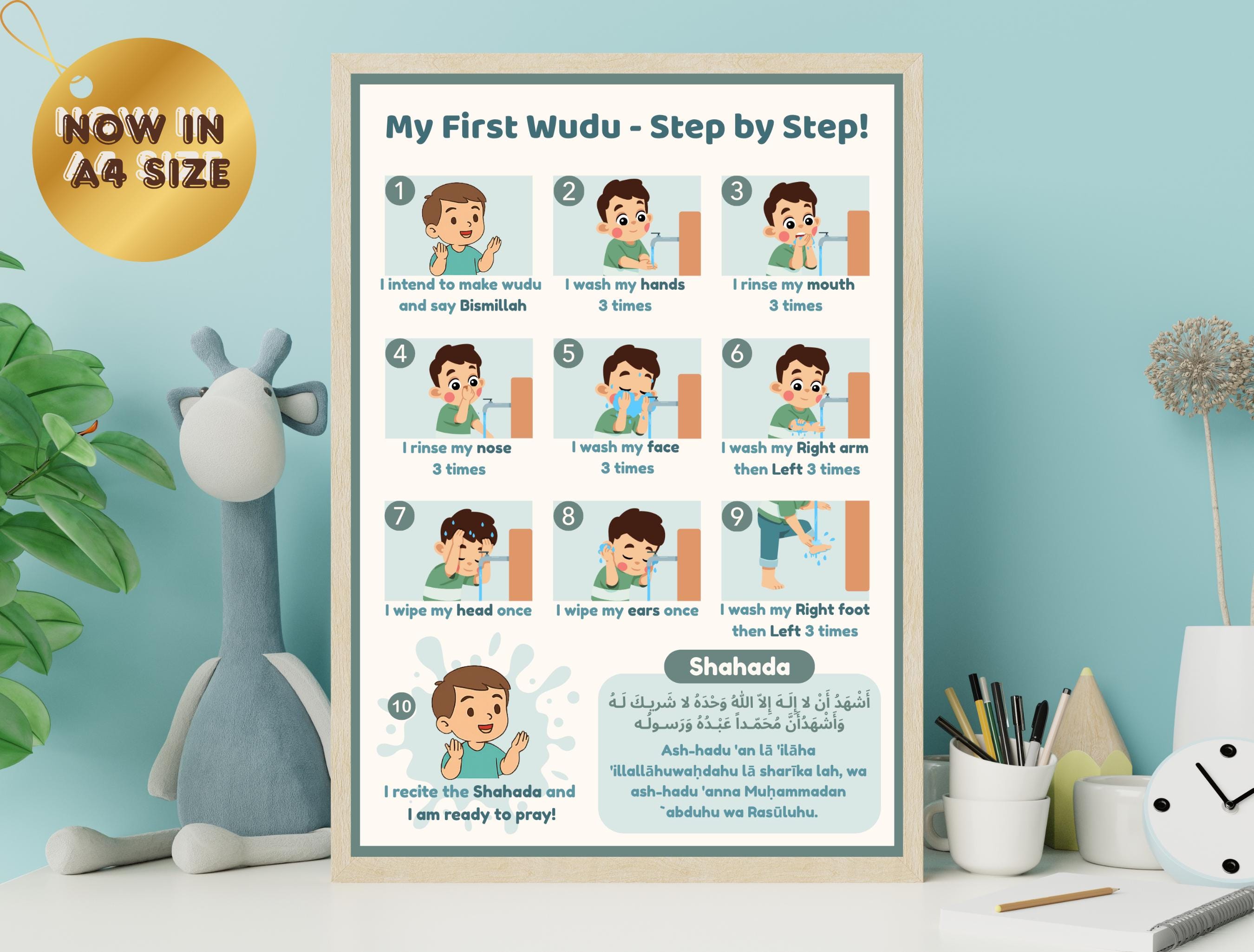 Wudu Steps Poster A4 | Islamic Ablution Guide Printable – My First Wudu ...