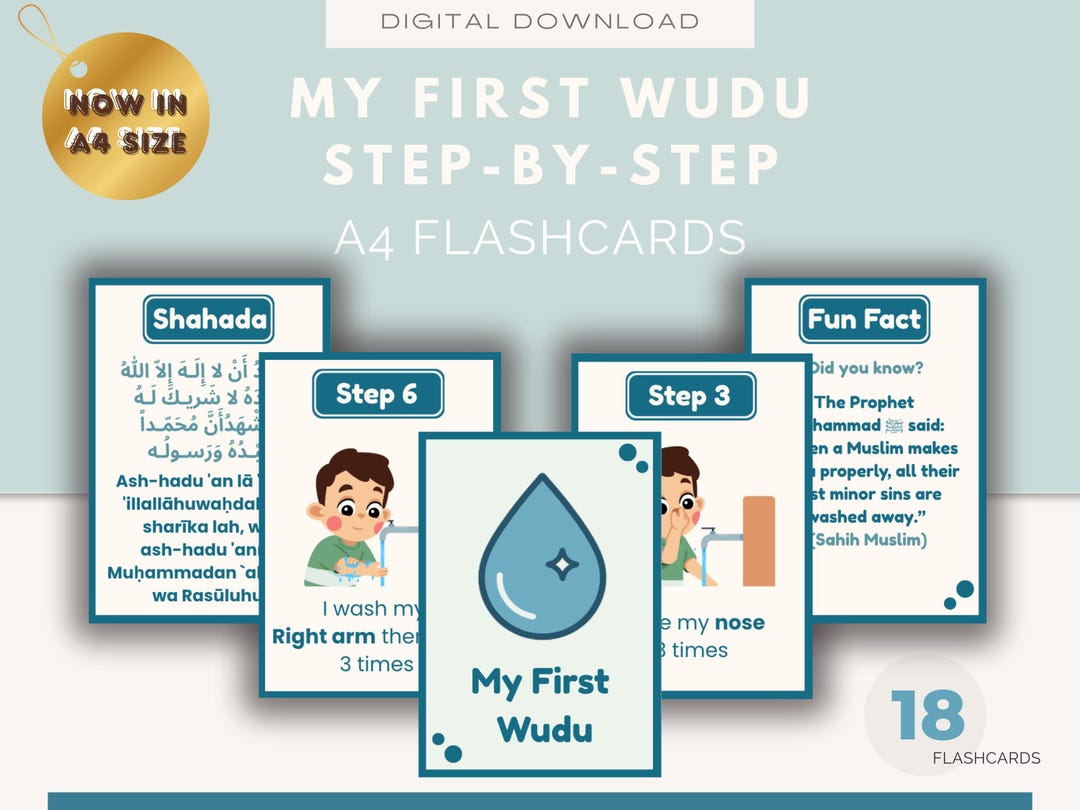 Wudu Steps A4 Flashcards | Islamic Ablution Guide Printable – My First ...