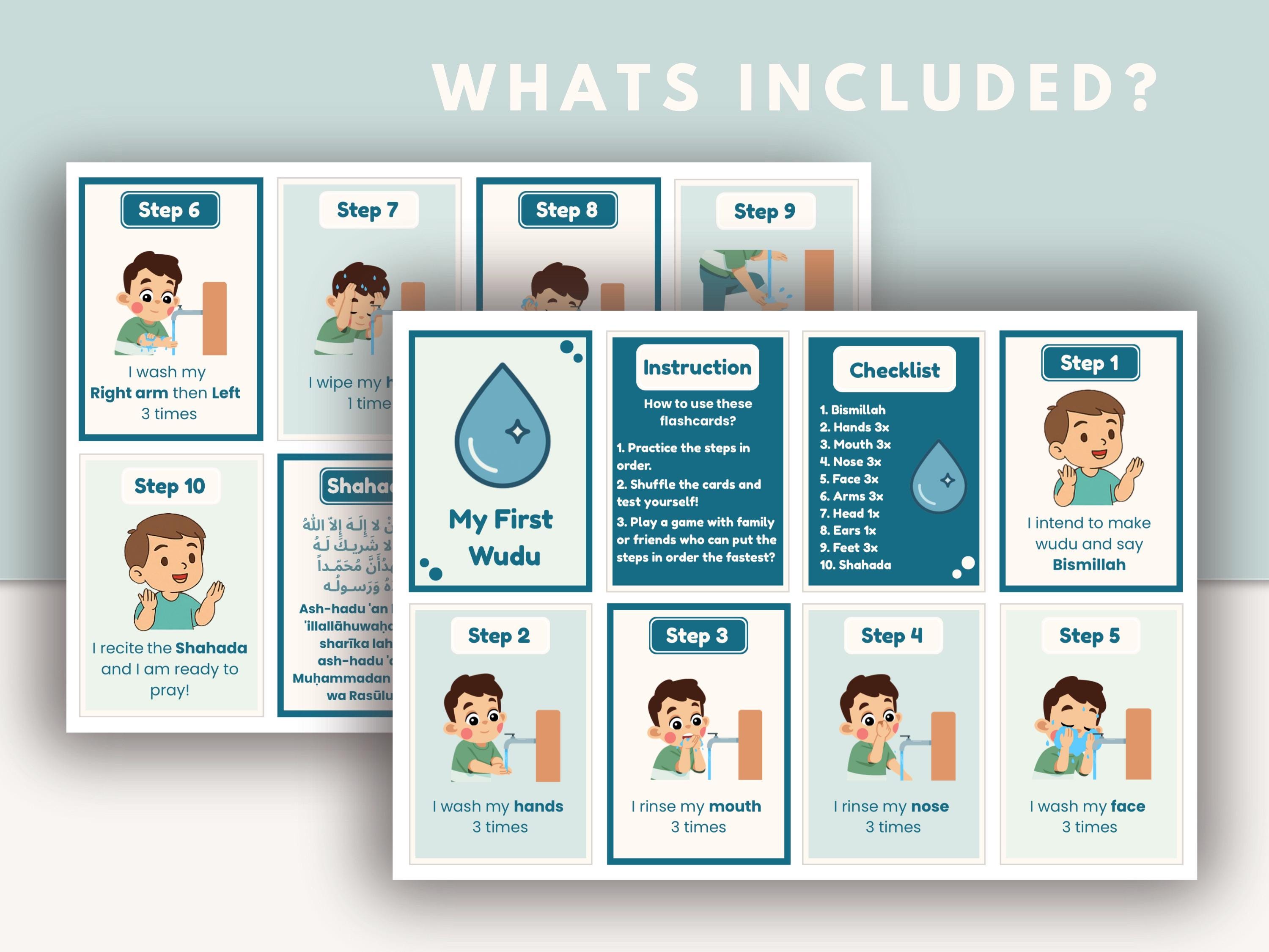 Wudu Flashcards Printable | Step-by-step Ablution Guide for Kids ...