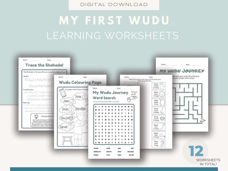Step-by-step Wudu Worksheets for Muslim Kids | Printable Ablution ...