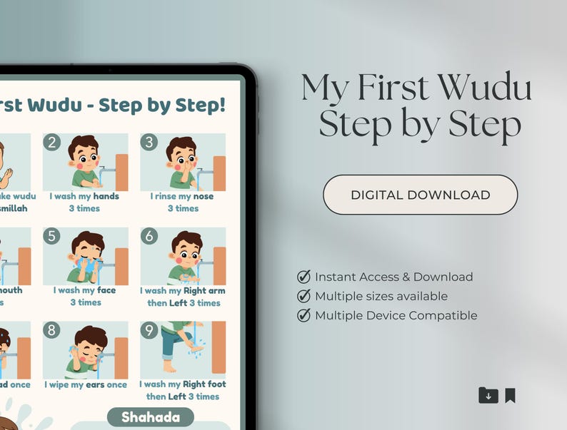 Wudu Steps Poster | Islamic Ablution Guide Printable – My First Wudu Step by Step Chart for Kids ...