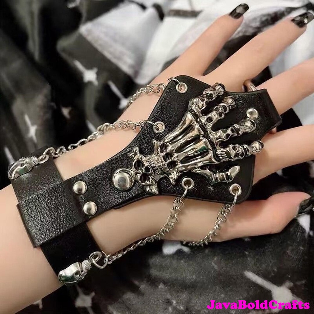 Black Skeleton Bone Print Gloves, Goth Cyberpunk Canvas Fingerless Arm ...
