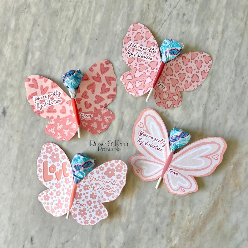 Printable Butterfly Valentine | Lollipop Holder or Gift Tag | Cute ...