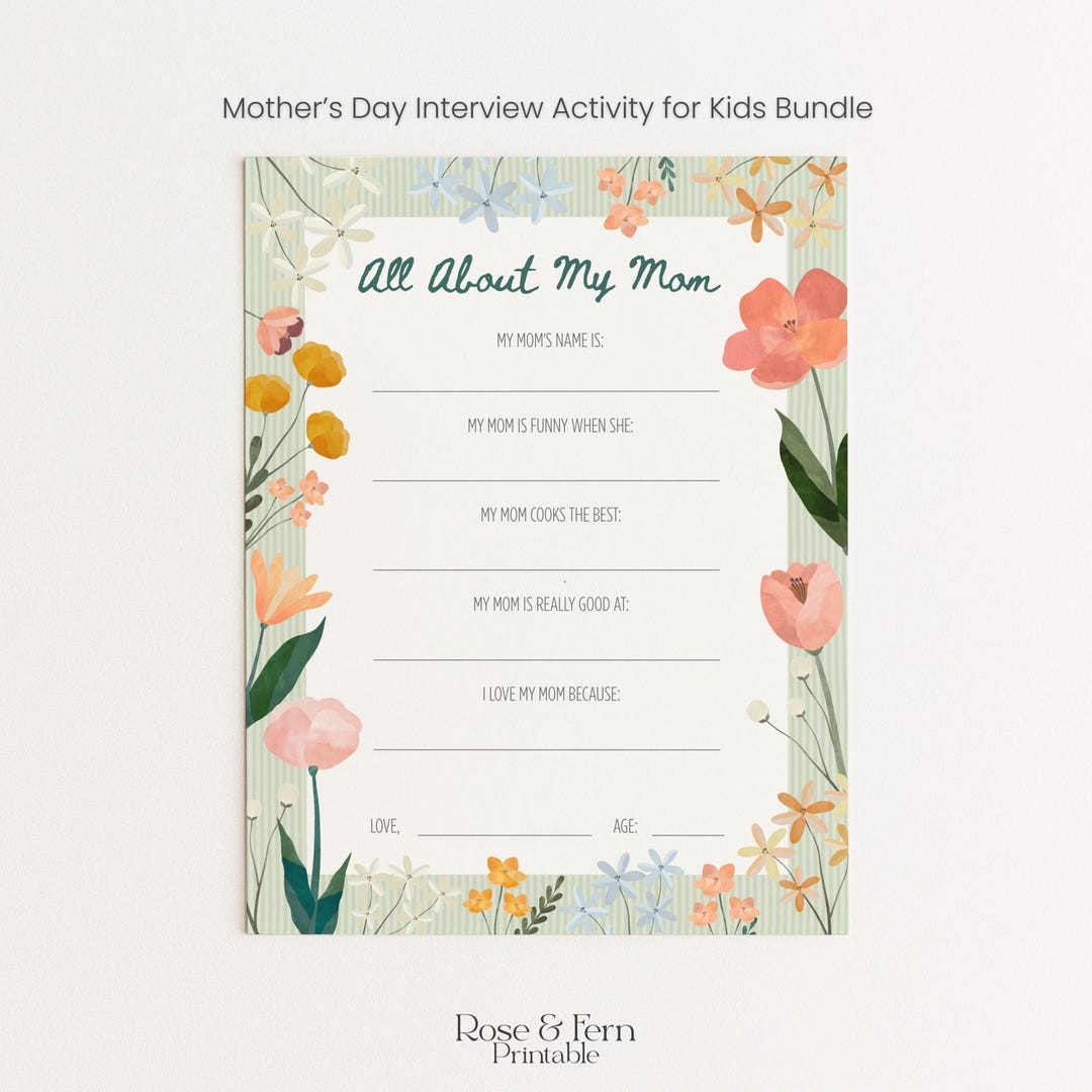 Mothers Day Interview Printable, All About My Mom Worksheet, Kids ...