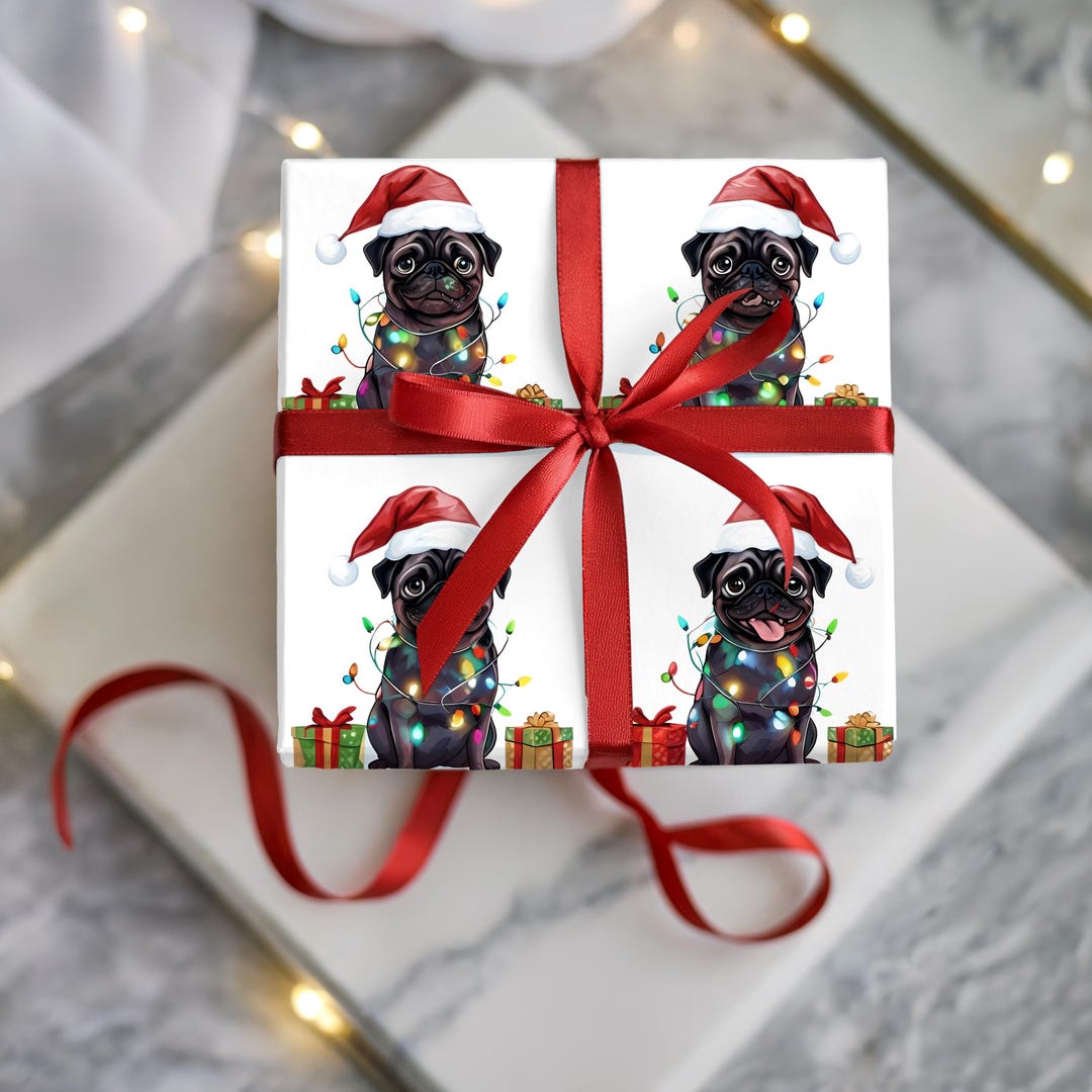 Christmas Pug Wrapping Paper, Holiday Dog Gift Wrap - Etsy