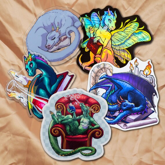 Dragon Stickers 5 Pack Book Dragons Sticker Pack Vinyl | Etsy