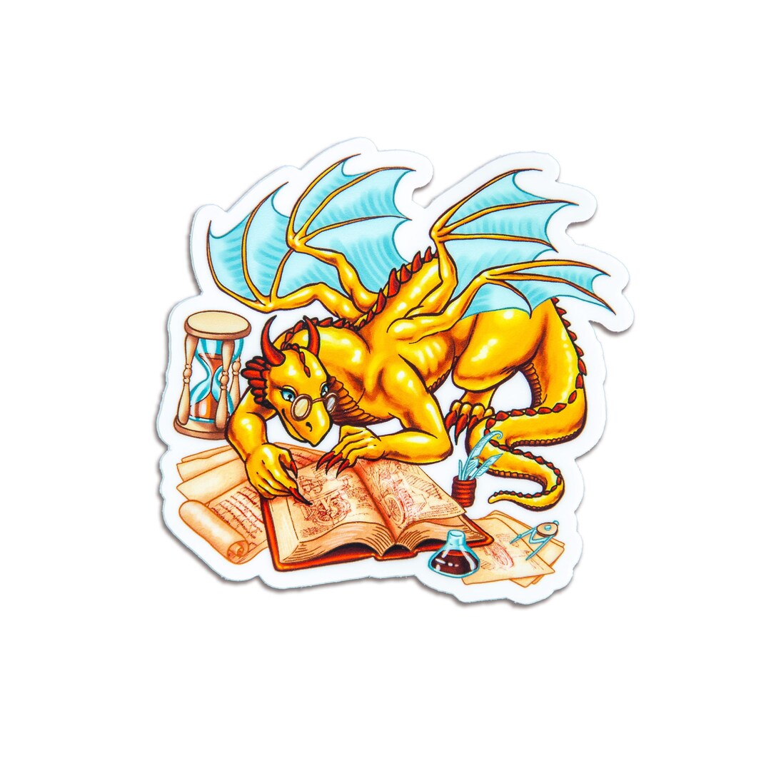 Dragon Sticker~ Book Dragon~ Golden Dragon~ Book Lovers~ Water Bottle ...