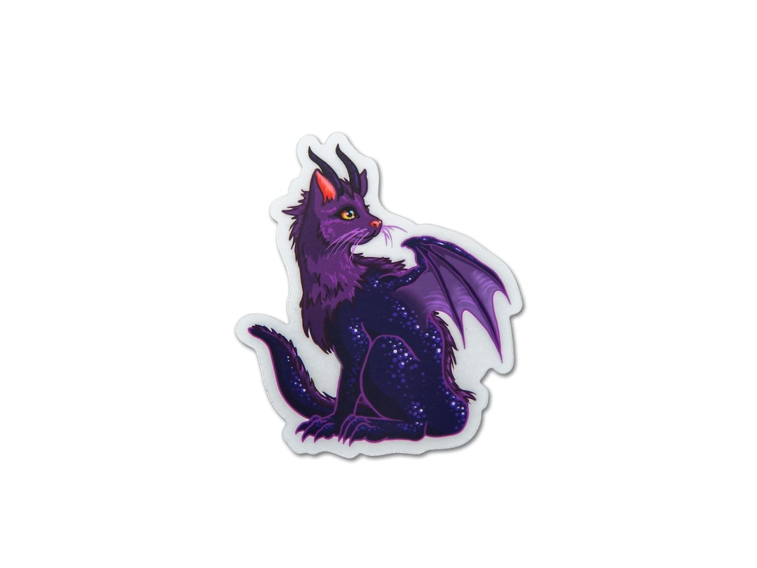 Cat Dragon Sticker~ Goth Fantasy Sticker~ Vinyl Planner Sticker~ Water ...