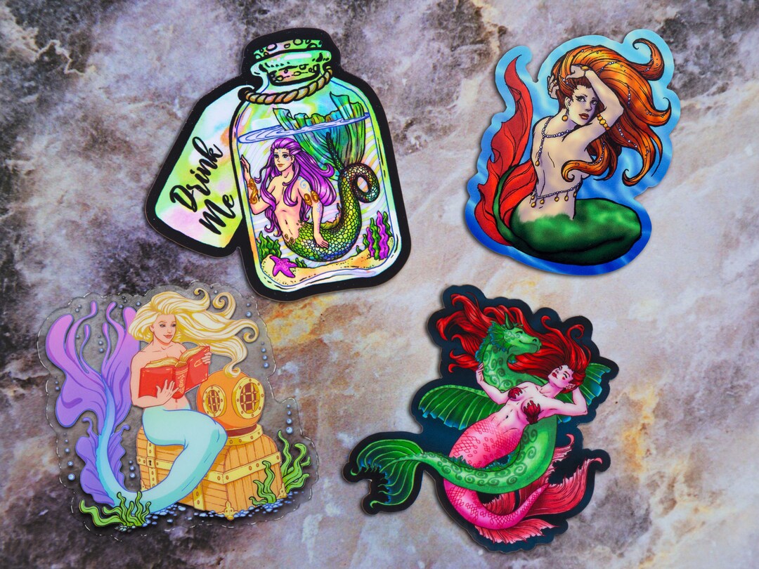 Mermaid Sticker Pack 4 Stickers~ Fantasy Stickers~ Vinyl Planner ...