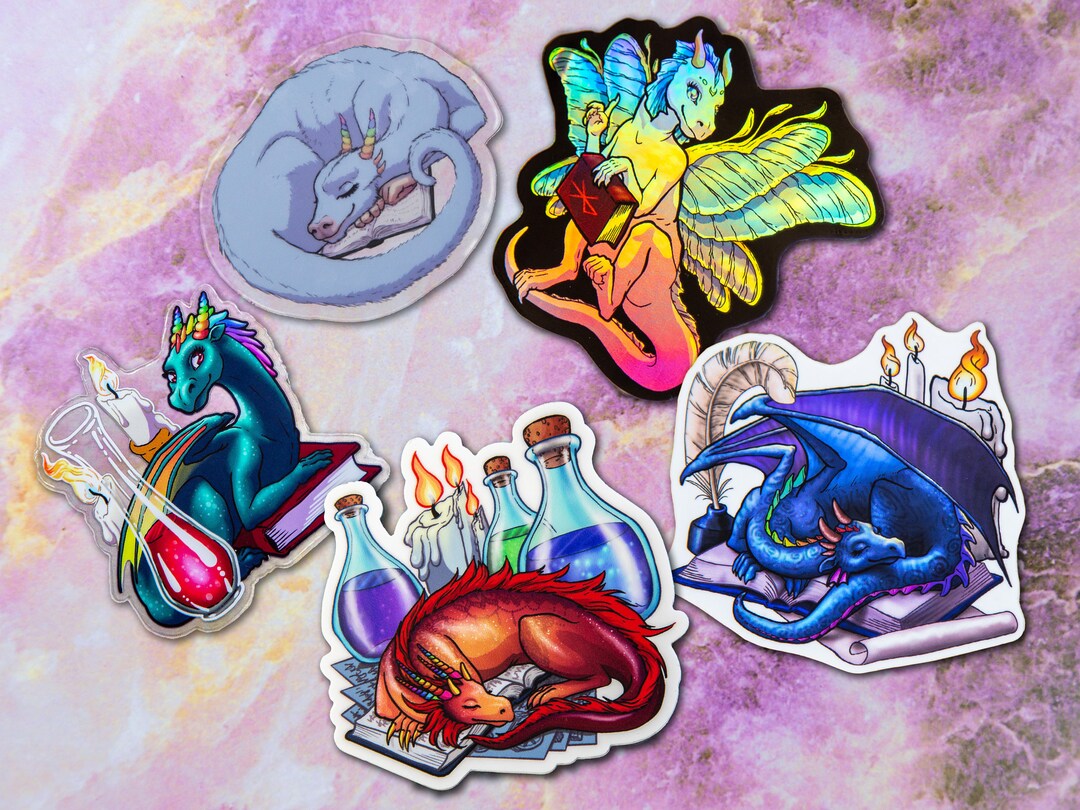 Dragon Stickers 5 Pack Book Dragons Sticker Pack Vinyl Planner Stickers ...