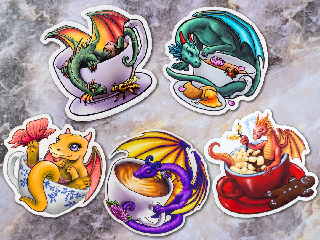 Tea Dragon Stickers~ Dragon Sticker Pack~ Teacups and Coffee~ Laptop ...