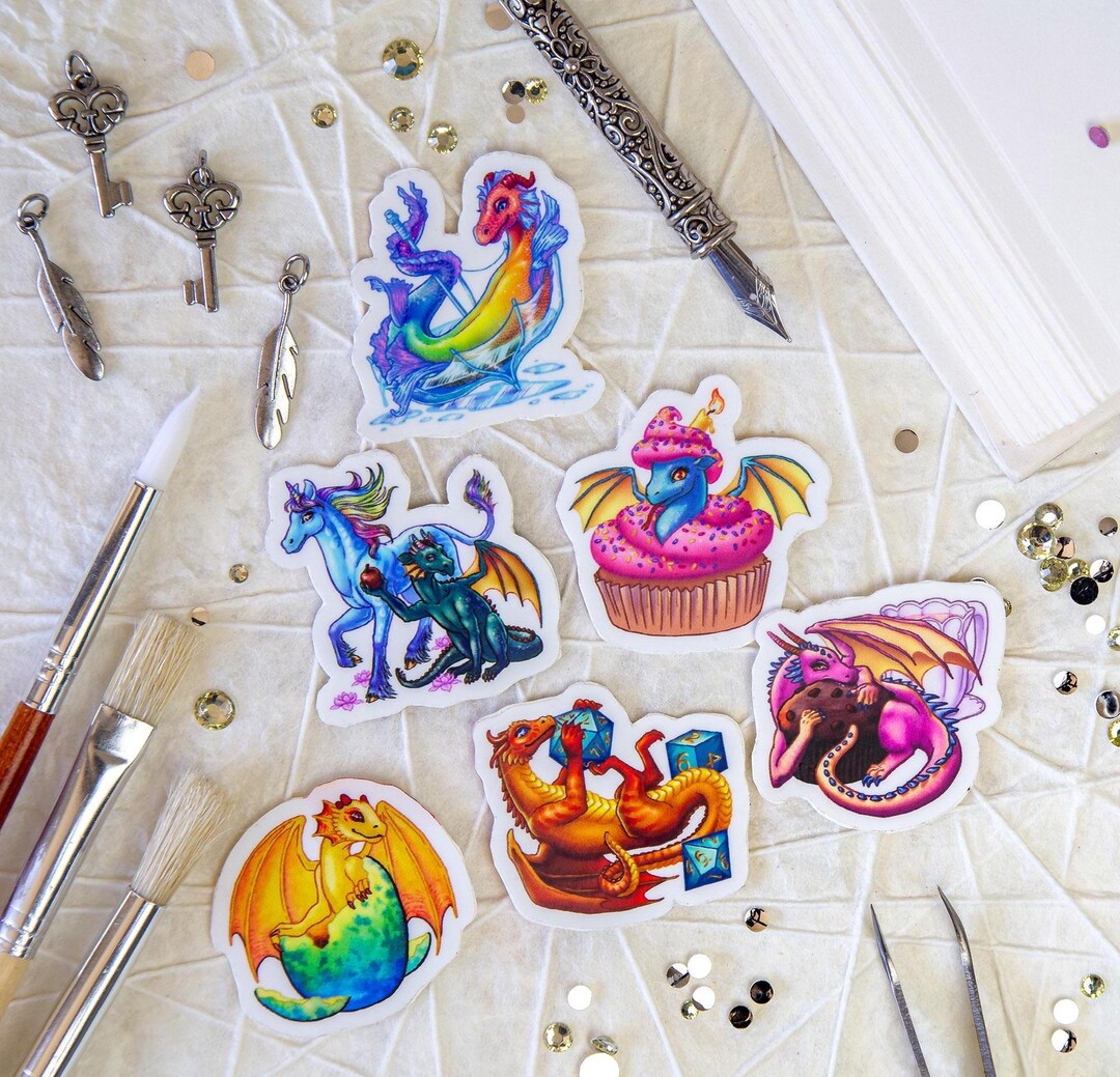 Rainbow Dragon Sticker Sheet~ Fantasy Stickers~ Vinyl Planner Stickers ...