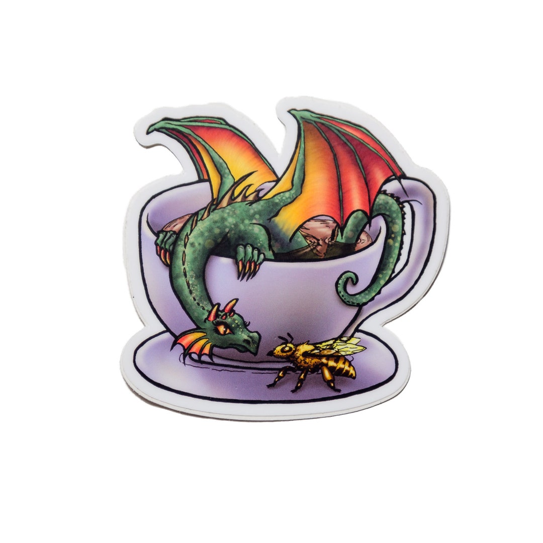 Green Teacup Dragon Sticker- Tea Dragon- Dragon and Bee- Vinyl Planner ...