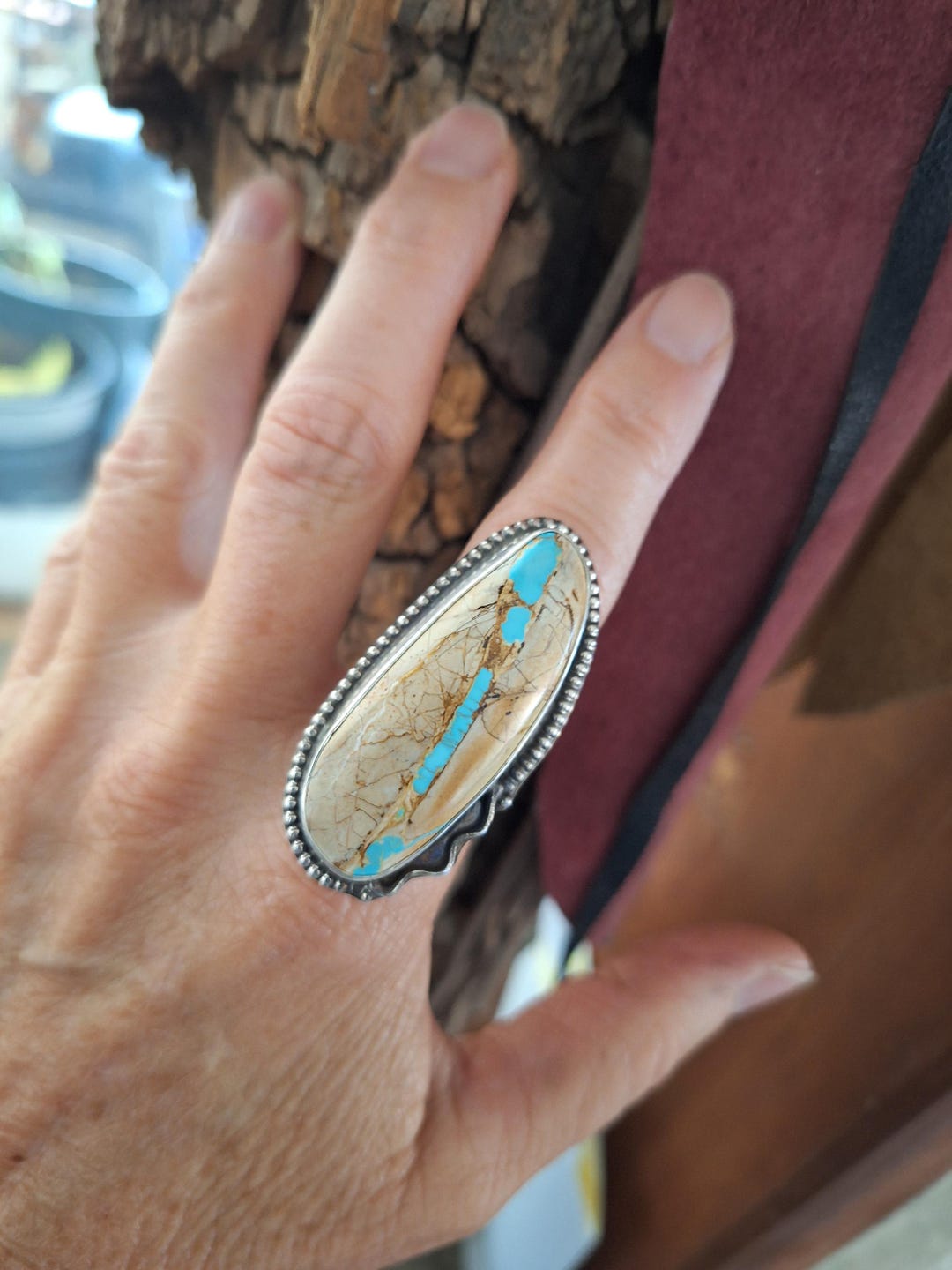 Royston Ribbon Turquoise Ring Long Boulder Turquoise Natural - Etsy