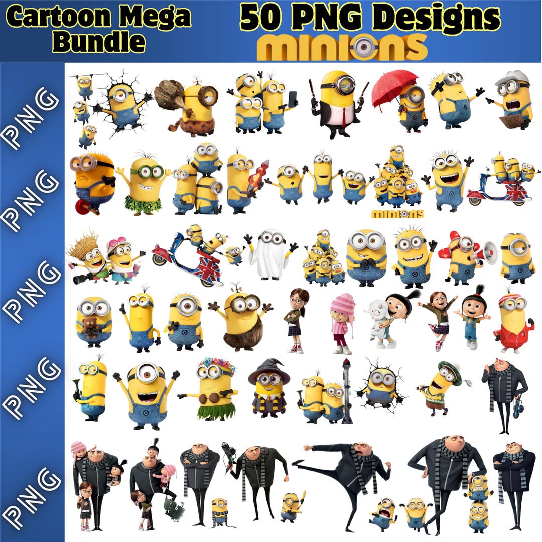 200-cartoon Mega Bundle, Minions Png Bundle, Minions Clipart, Minion ...