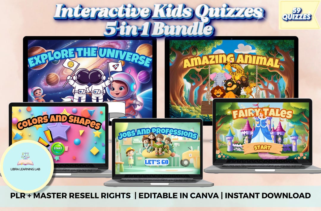 Interactive Kids Quizzes Bundle | 5-in-1 Learning Games (canva ...