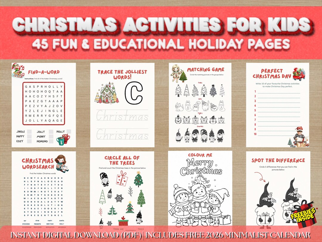 Christmas Activities Workbook | Kids Holiday Printable (ages 3-8 ...