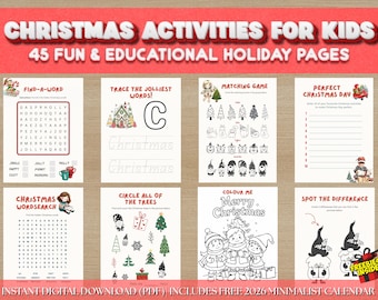 Christmas Activities for Kids Printable | 45‑page Holiday Workbook for ...