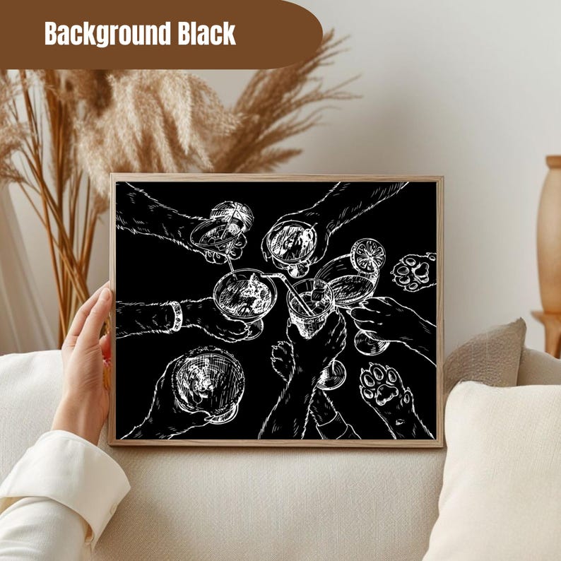 Cheers Paws Wall Art | Minimalist Bar Cart Decor | Animal & Human Hands ...