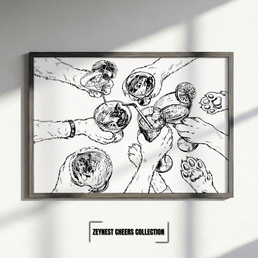 Cheers Paws Wall Art | Minimalist Bar Cart Decor | Animal & Human Hands ...