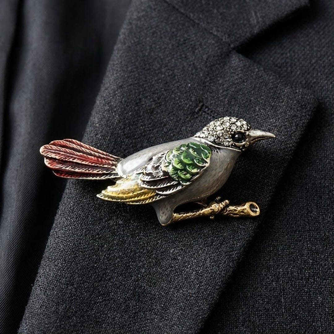 Enamel Bird Brooch - Crystal-adorned Wildlife Lapel Pin - Etsy