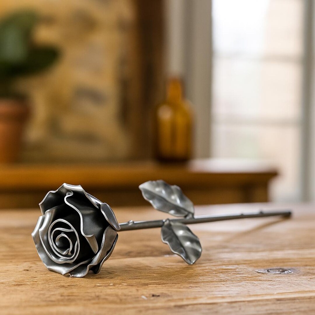 Eternal Silver Color Rose – Hand Forged Wrought Iron Flower, Unique ...