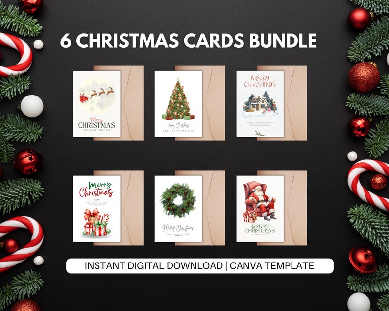 Printable Christmas Card Bundle | 6 Editable Holiday Cards | Canva ...