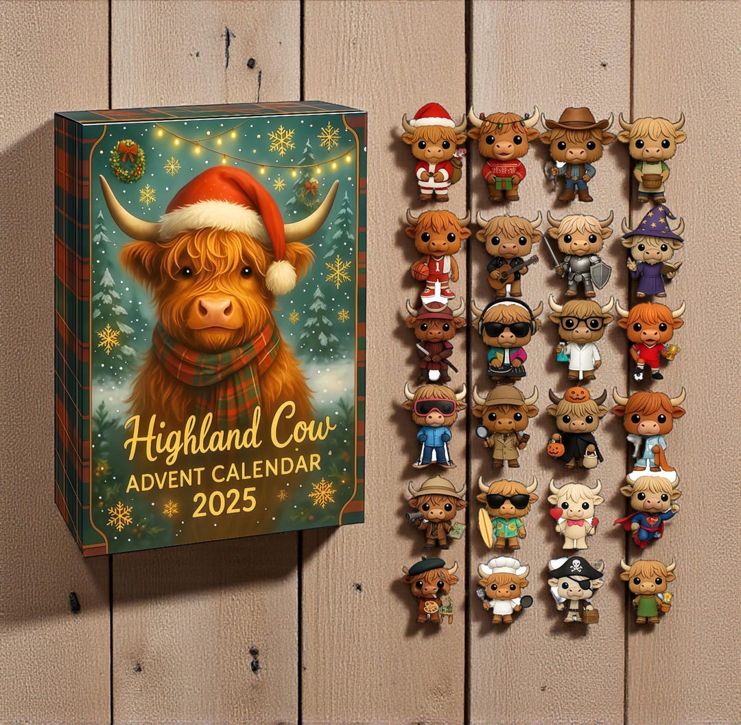 Highland Cow Advent Calendar: 24 Hand-painted Christmas Figurines - Etsy