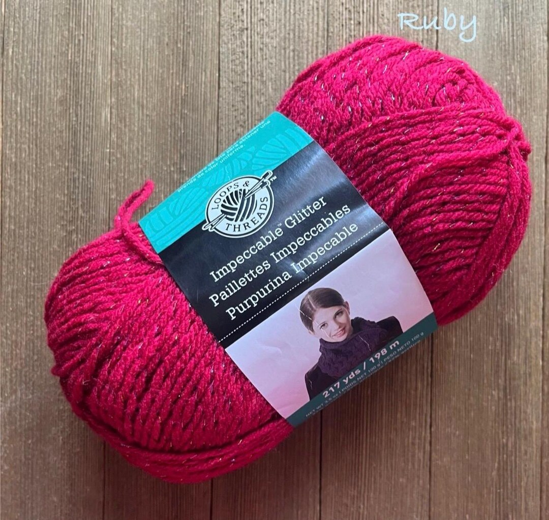Loops and Threads Impeccable Glitter, Ruby, Acrylic, 3.5 Oz. Worsted ...