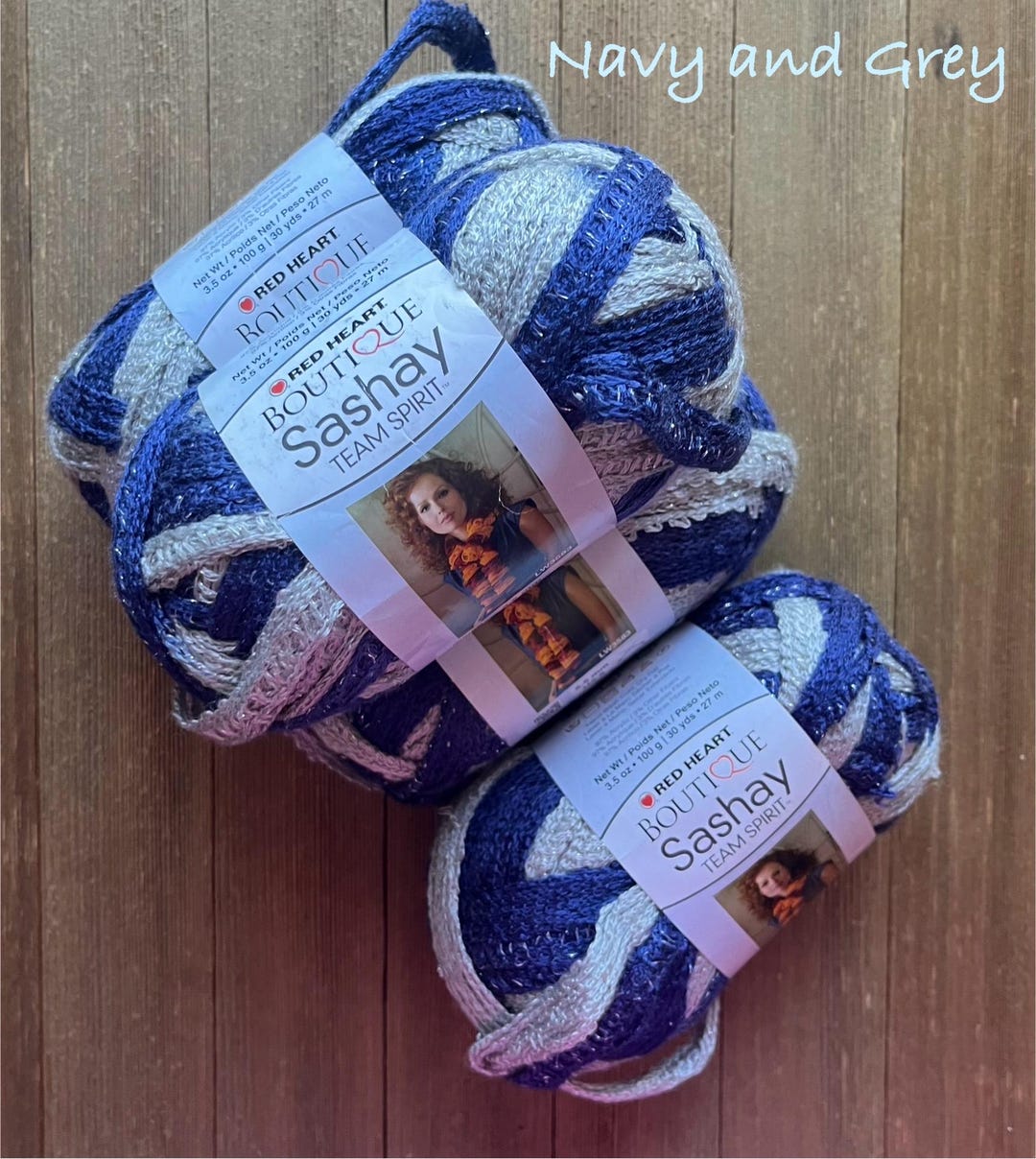 Red Heart Boutique Sashay Team Spirit Yarn, Navy and Grey 3.5 Oz ...