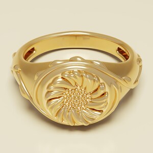 Handmade Sunflower 14K Gold Plated Signet Ring: Handmade Flower Jewelry ...