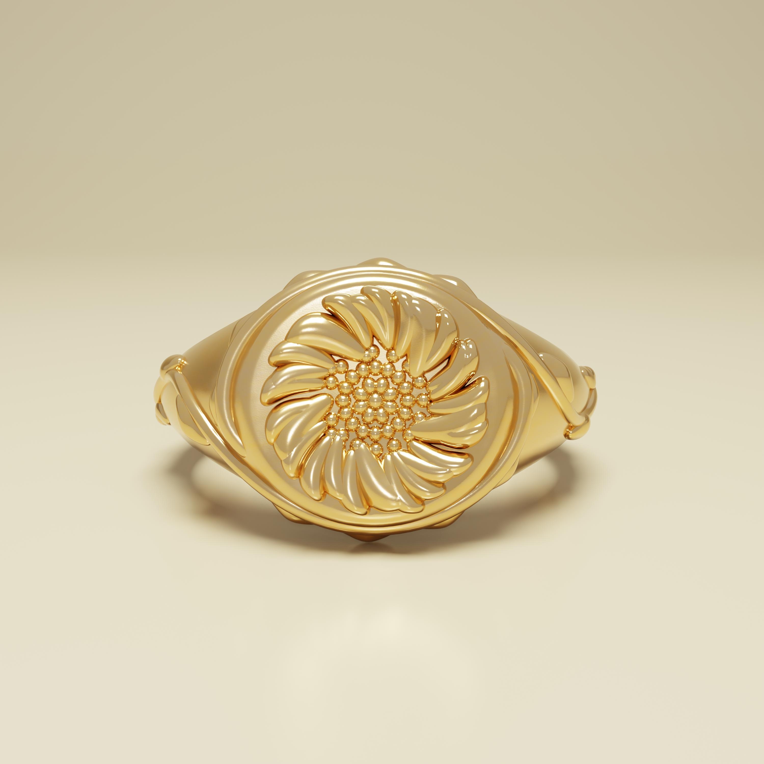 Handmade Sunflower 14K Gold Plated Signet Ring: Handmade Flower Jewelry ...