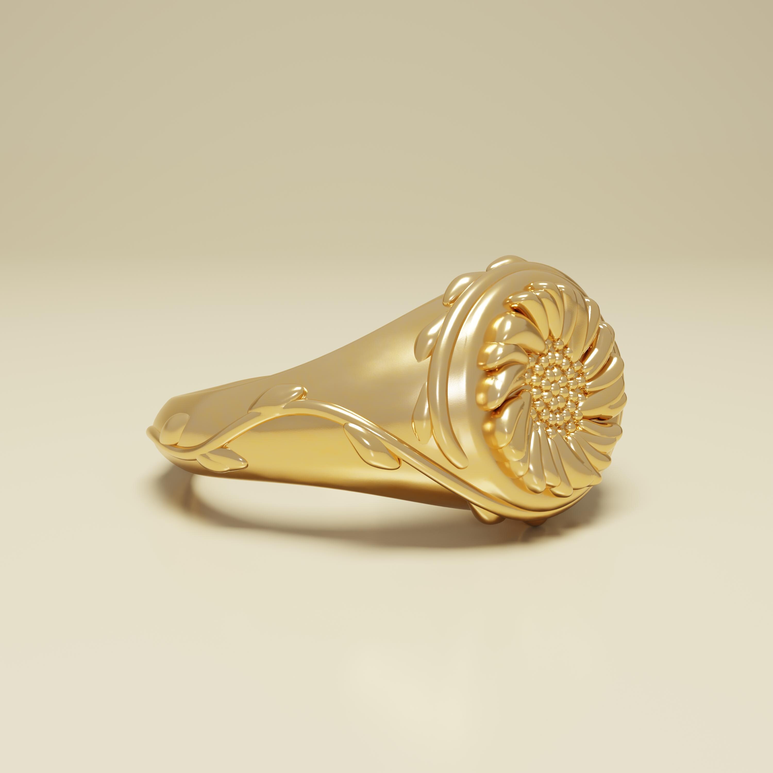 Handmade Sunflower 14K Gold Plated Signet Ring: Handmade Flower Jewelry ...
