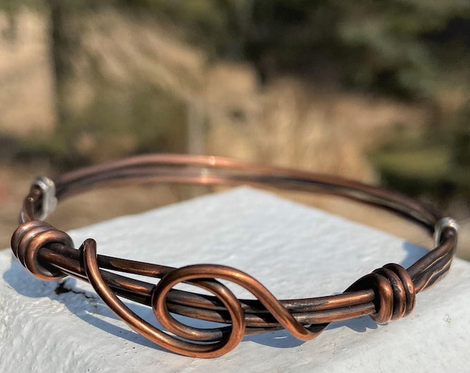 Copper Bangle Rustic Hammered Bracelet Wire Wrapped Jewelry Handmade ...