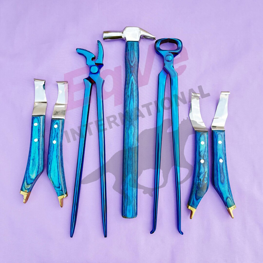 7 Piece Hoof Trimming Set | Blue Farrier Tools With Hammer, Nipper ...
