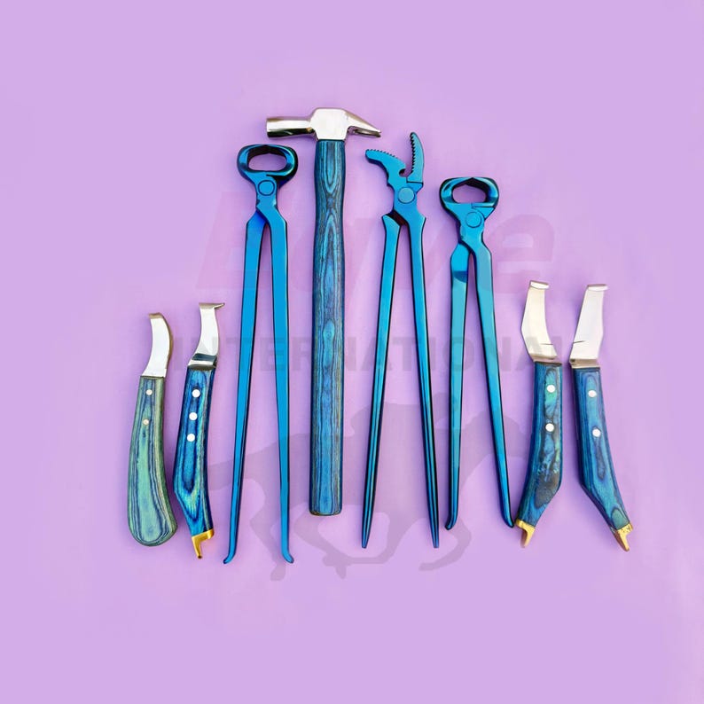 8 Pcs Blue Farrier Tool Kit | Nippers, Hammer, Clincher & Hoof and Loop ...