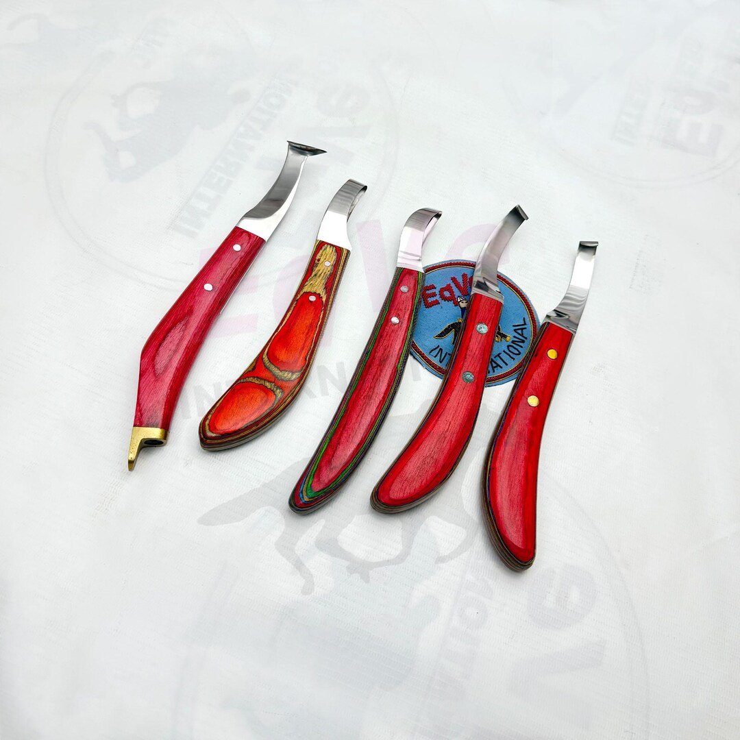 5 Pcs Farrier Hoof Knife Set | 2 Loop Knives and 3 Hoof Knives | Red ...