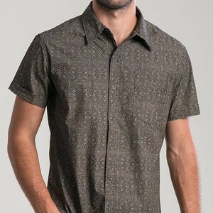 Shipibo Mens Button up Shirt Black Button Down Sacred Geometry Man ...