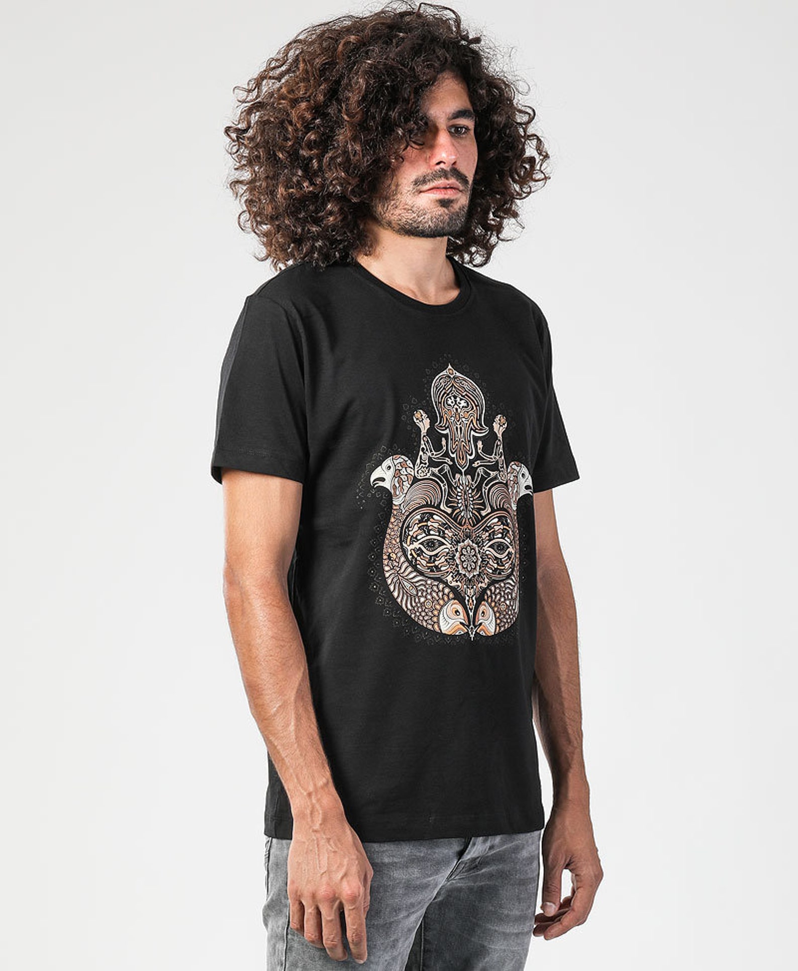 Black Hamsa Shirt for Men, Psy Clothing, Mens T-shirt, Sacred Geometry ...