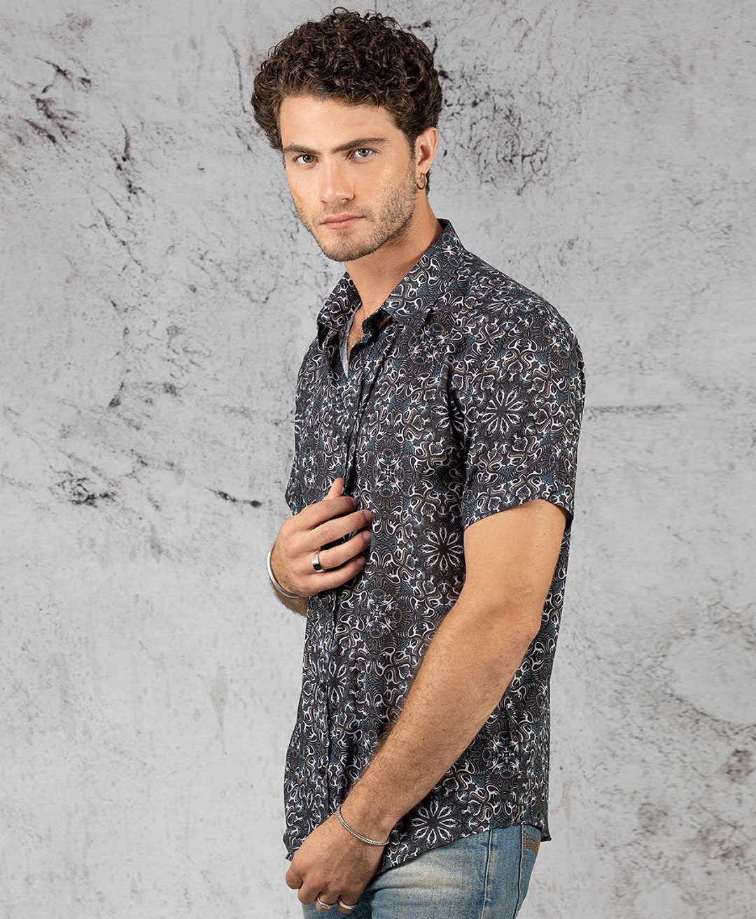 Hawaiian Rave Shirt, Men Button Down, Short Sleeve Button up Shirt ...