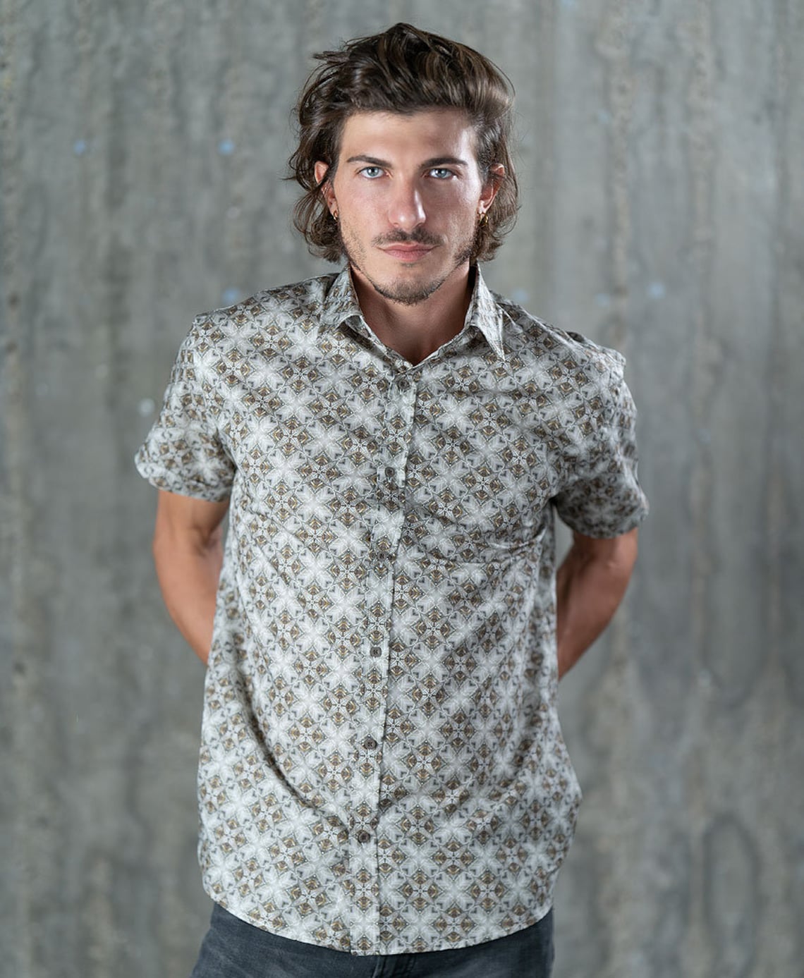 Geometric Mens Fashion Shirt in Grey Button Down Short Sleeved - Etsy