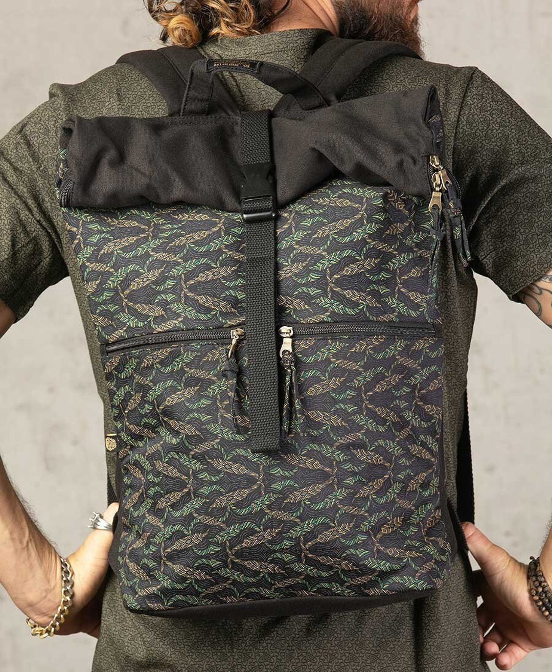 Black Canvas Roll Top Backpack- Travel Bag- Hiking Backpack- School ...