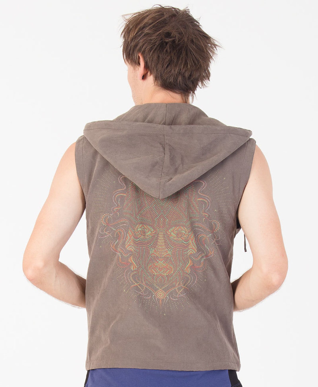 Mens Hooded Vest Screen Printed Psychedelic Vest Festival - Etsy
