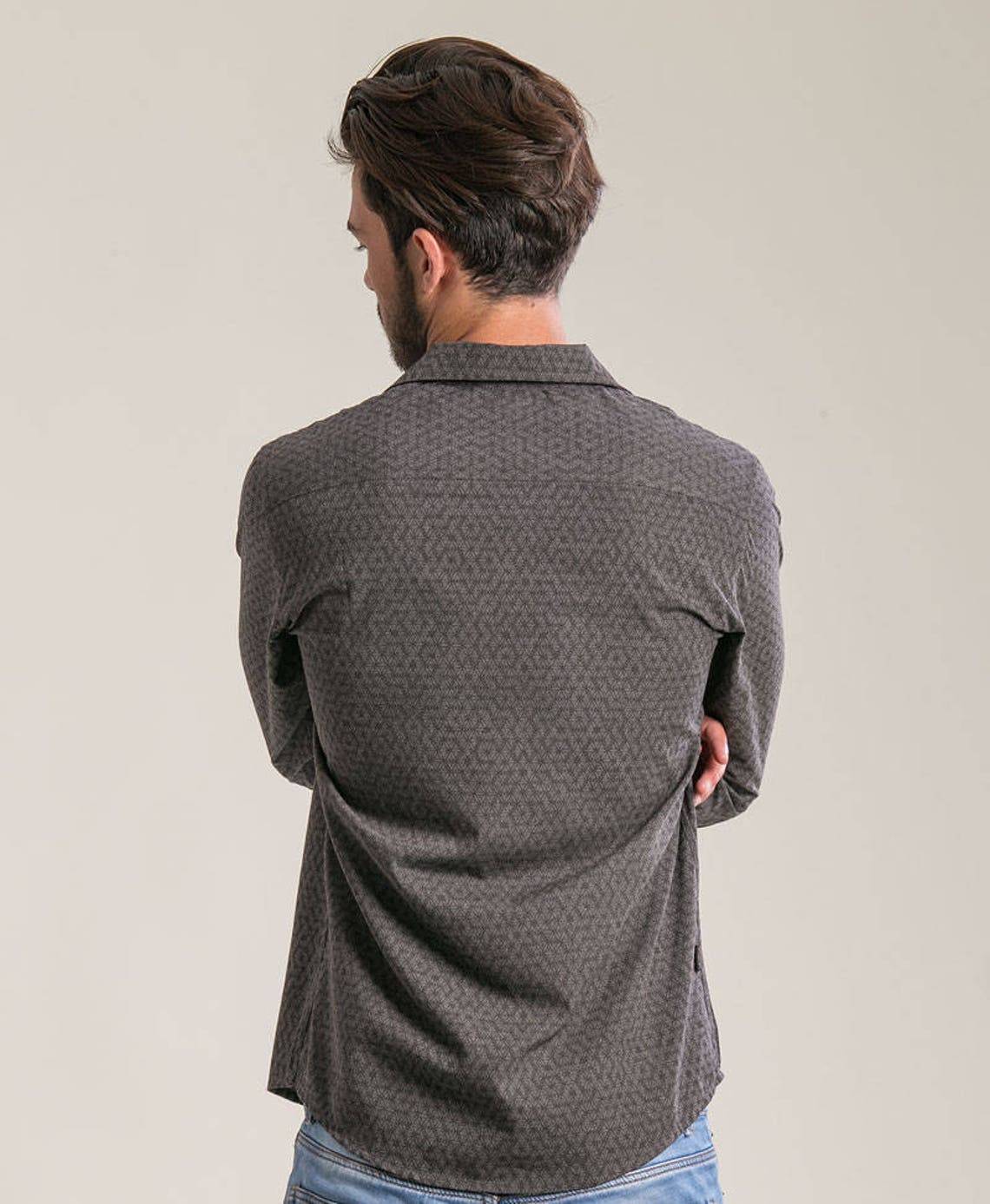 Long Sleeve Grey Button Down Shirt for Men, Button up Shirt, Sacred ...