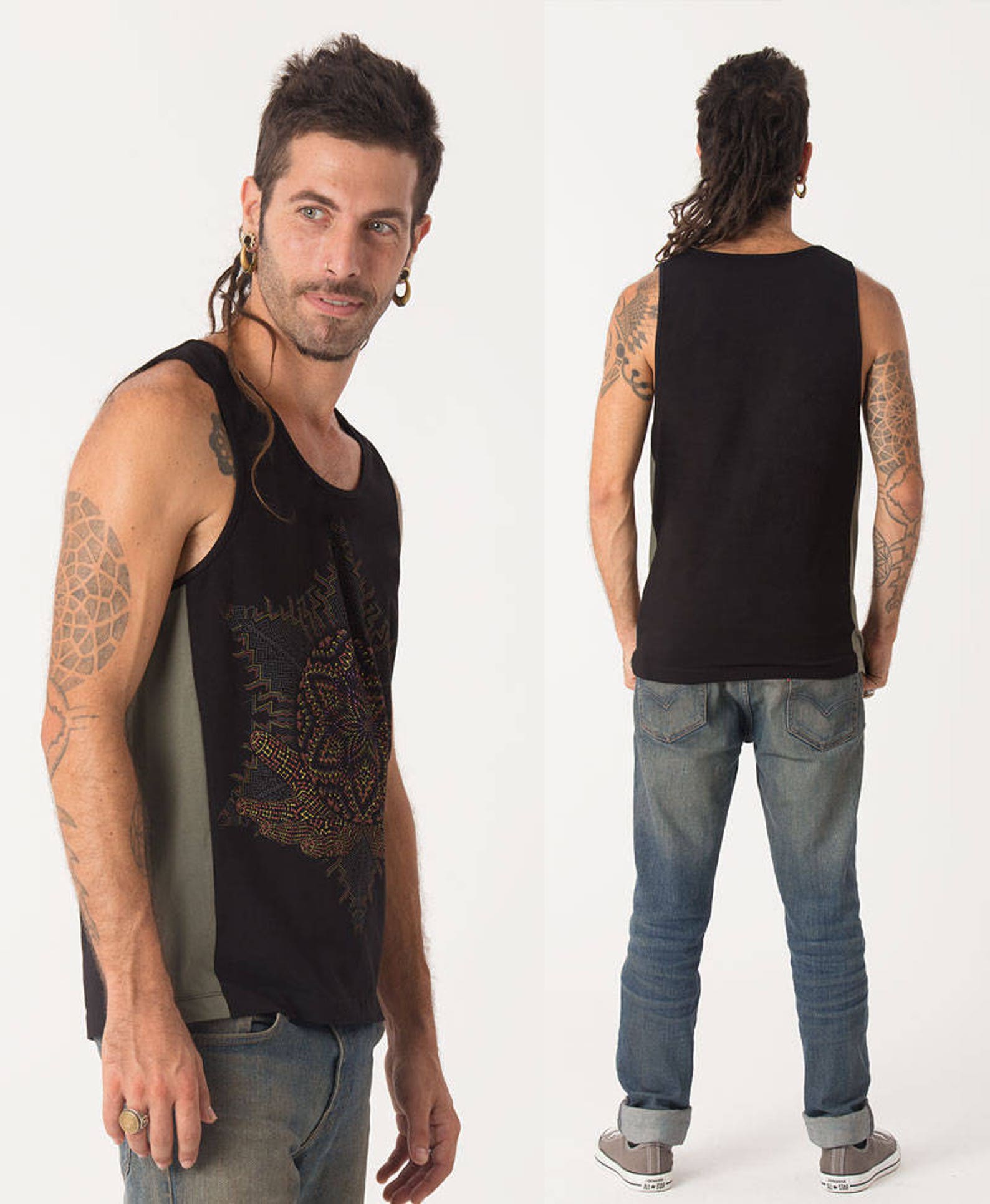 Sacred Geometry Men Tank in Olive Silk Screen Print - Etsy