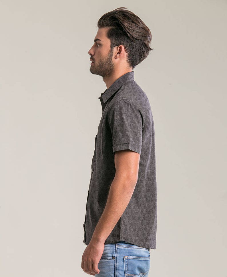 Geometric Mens Fashion Shirt In Grey Button Down Short Sleeved | Etsy