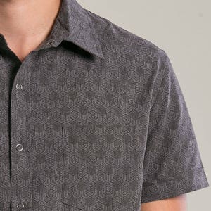 Geometric Mens Fashion Shirt In Grey Button Down Short Sleeved | Etsy