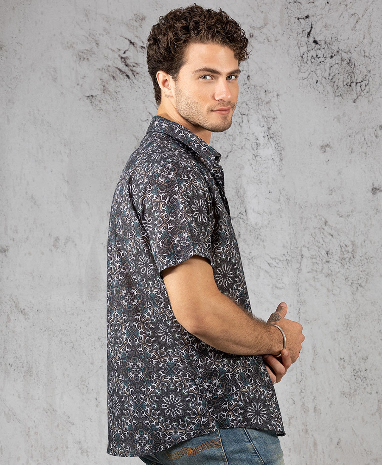 Hawaiian Rave Shirt Men Button Down Short Sleeve Button up - Etsy