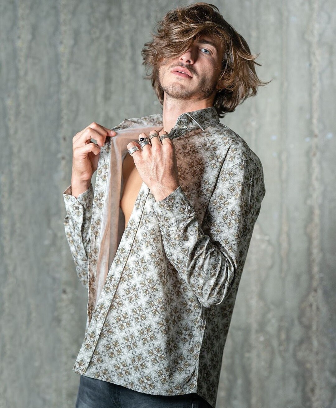 Geometric Button up Shirt Long Sleeve Hawaiian Shirt for Men Button ...